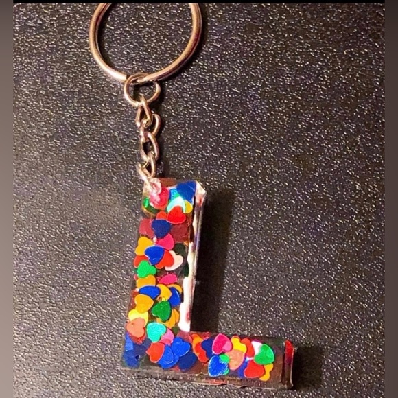 Accessories | Rainbow Heart Glitter Resin Letter L Keychain | Poshmark